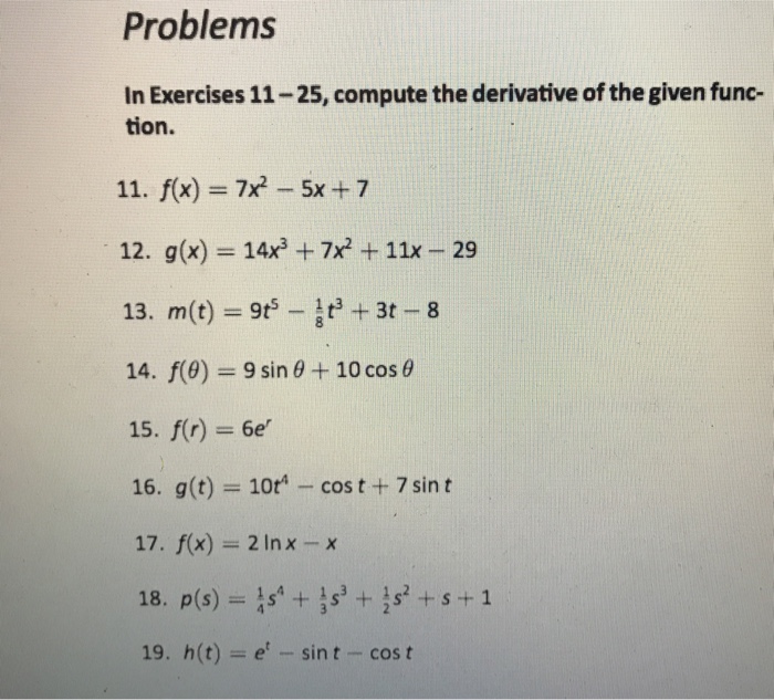 Solved Problems In Exercises 11-25, compute the derivative | Chegg.com