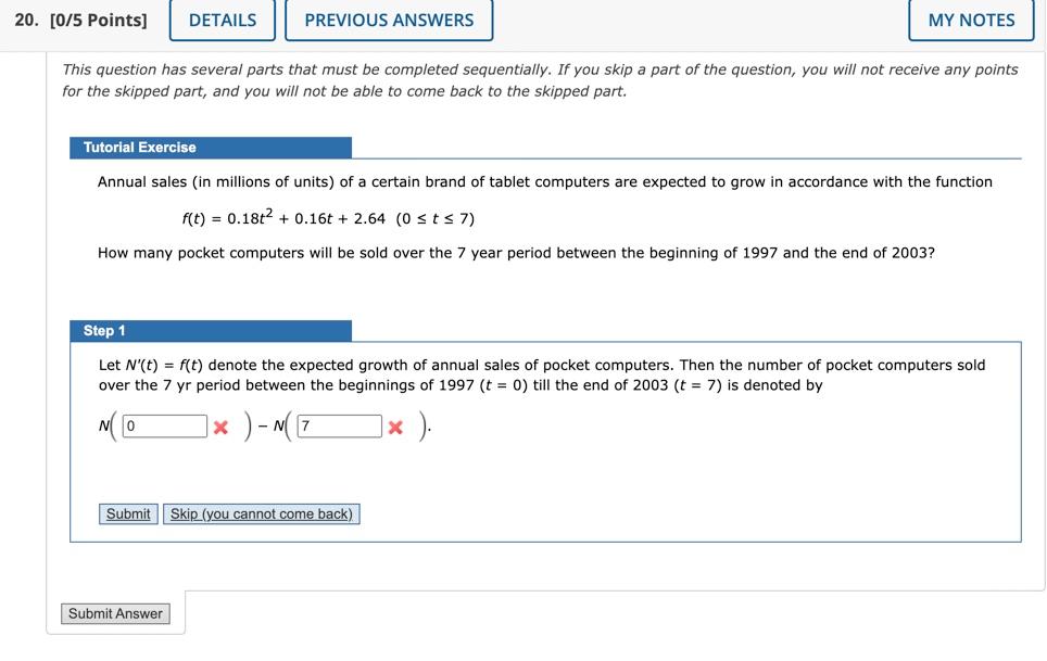 Solved 20. [0/5 Points) DETAILS PREVIOUS ANSWERS MY NOTES | Chegg.com