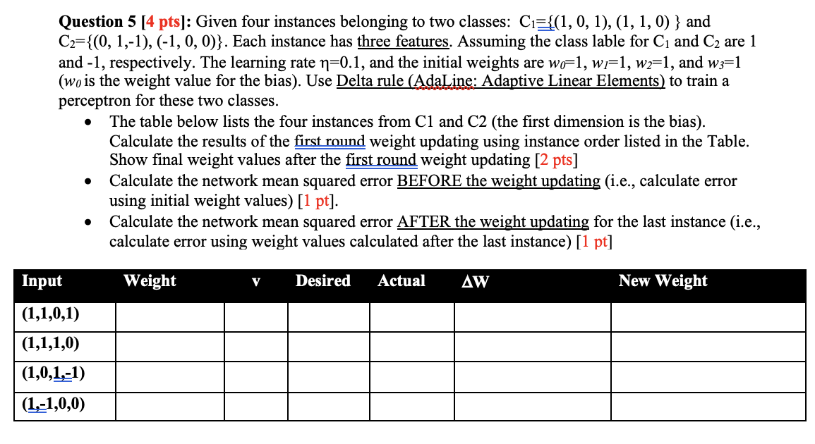 Solved Question 5 [4 pts]: Given four instances belonging to | Chegg.com