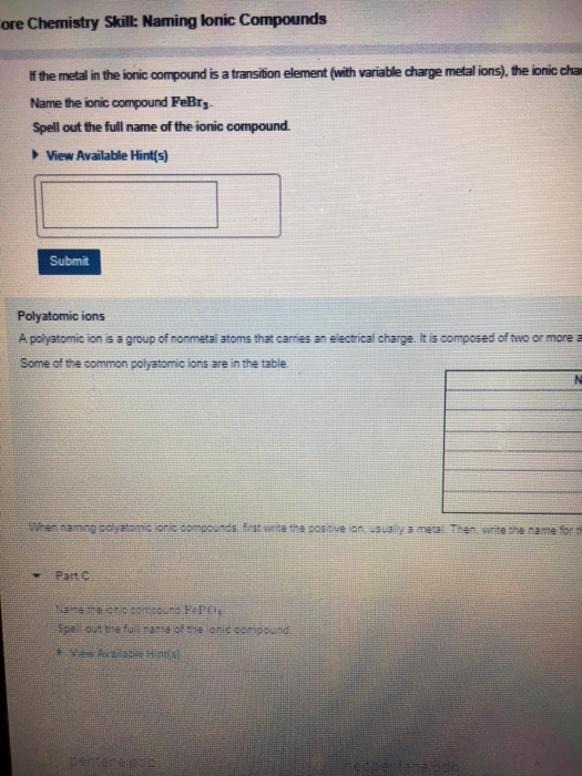 Solved If the metal in the ionic compound is a transition | Chegg.com