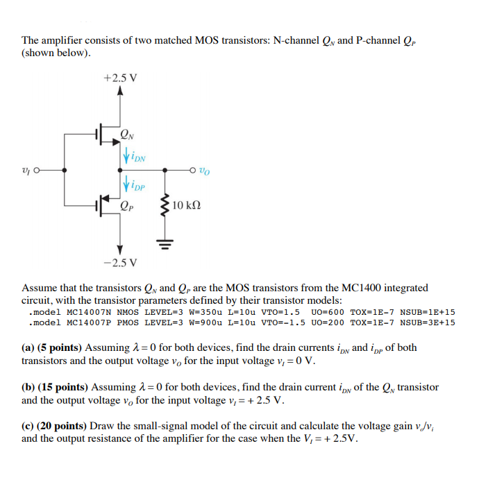 Solved The amplifier consists of two matched MOS | Chegg.com