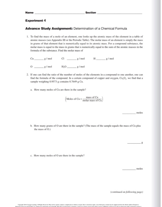 Solved Name Section Experiment 4 Advance Study Assignment: | Chegg.com