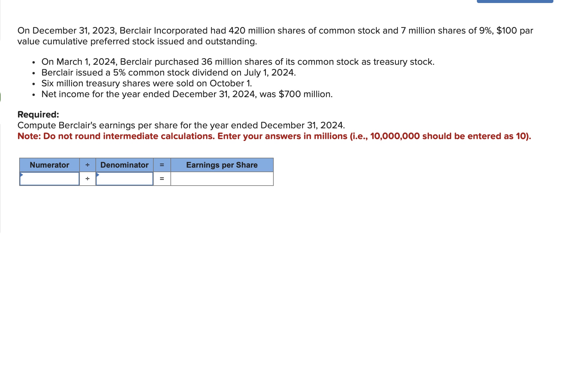 Solved On December 31, 2023, ﻿Berclair Incorporated had 420 | Chegg.com