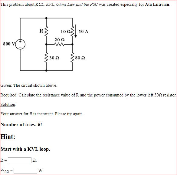 Solved This problem about KCL, KVL, Ohms Law and the PSC was | Chegg.com