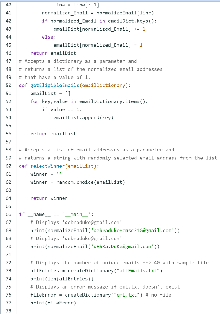 Solved - The function normalizeEmail has a valid email | Chegg.com