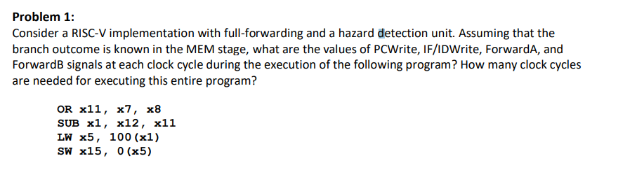 Solved Problem 1: Consider a RISC-V implementation with | Chegg.com