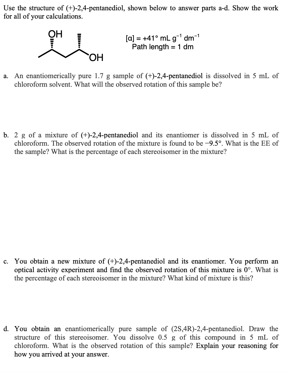 Solved Use the structure of (+)-2,4-pentanediol, shown below | Chegg.com