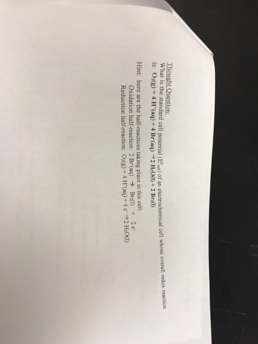 Solved What Is The Standard Cell Potential E Degree Cell