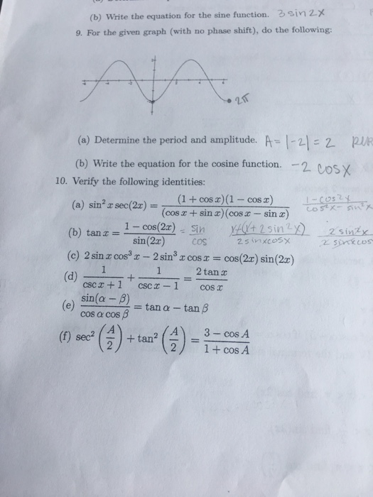 Solved (b) Write the equation for the sine function. sin2x | Chegg.com