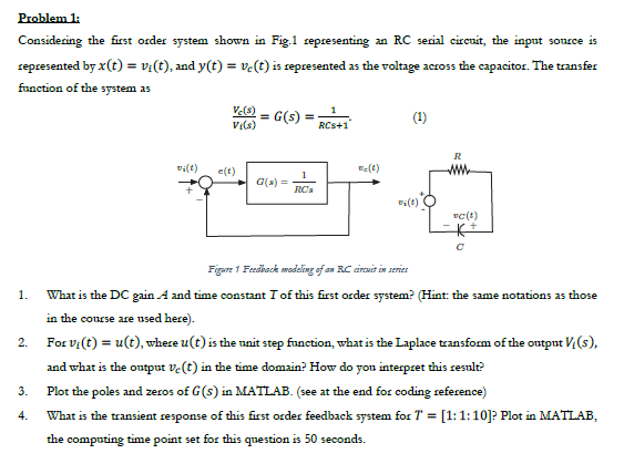 Solved Problem 1: Considering the first order system shown | Chegg.com