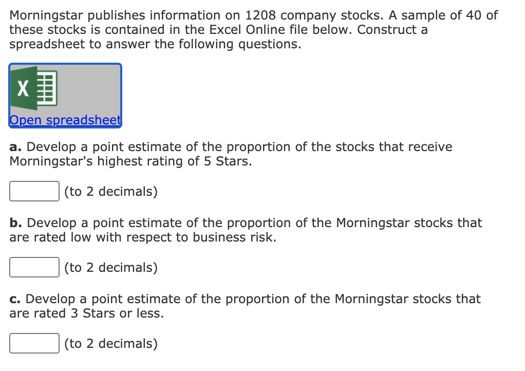 Solved Morningstar publishes information on 1208 company | Chegg.com