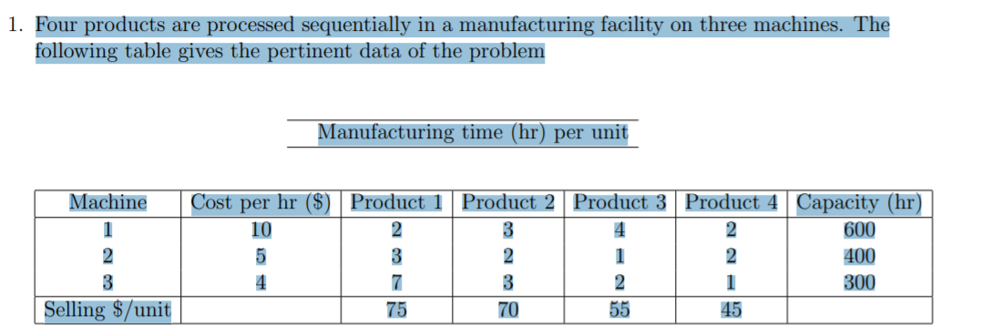 Solved 1. Four products are processed sequentially in a | Chegg.com