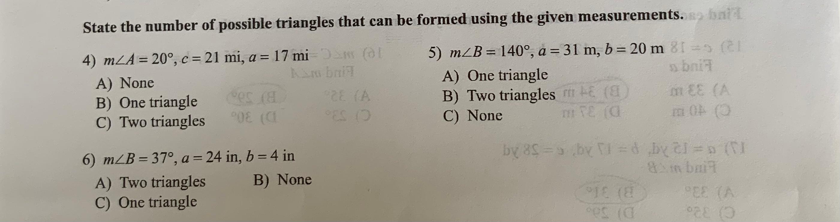 Solved State the number of possible triangles that can be | Chegg.com