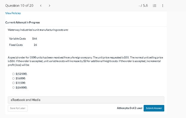 Solved Current Attempt in Progress\\nWaterwaylndustries's | Chegg.com