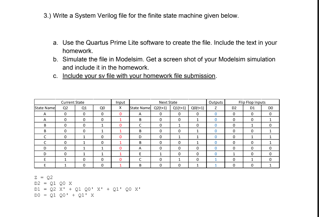 3.) Write a System Verilog file for the finite state | Chegg.com