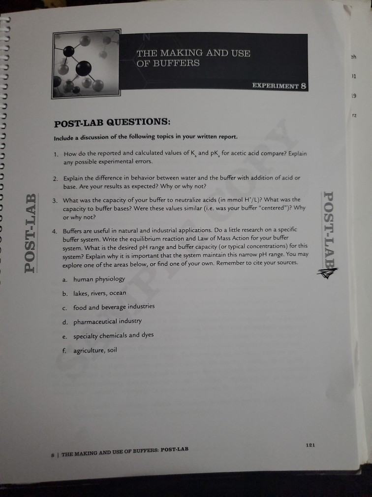 THE MAKING AND USE OF BUFFERS EXPERIMENT 8 | Chegg.com