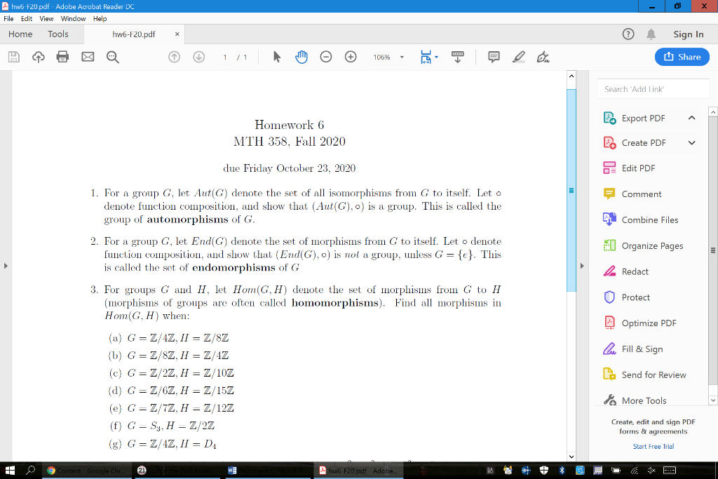 Solved hw6-F20.pdf - Adobe Acrobat Reader DC File Edit View | Chegg.com