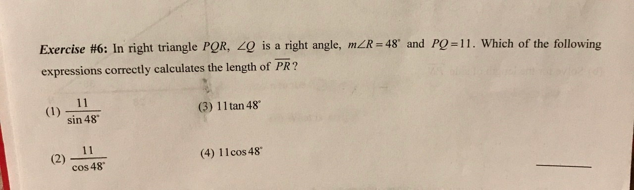 Solved Exercise #6: In right triangle PQR, ZQ is a right | Chegg.com