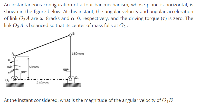 Solved An instantaneous configuration of a four-bar | Chegg.com