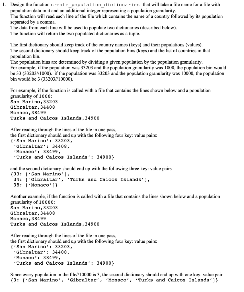 Solved 1. Design the function create population_dictionaries | Chegg.com