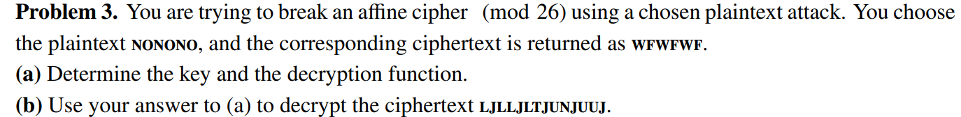 Solved Problem 3. You are trying to break an affine cipher | Chegg.com