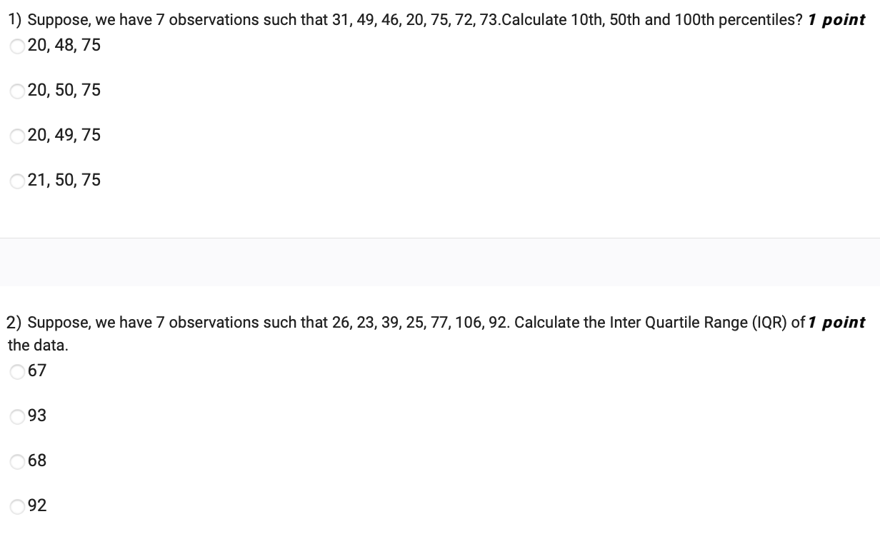Solved 1) Suppose, we have 7 observations such that 31, 49, | Chegg.com