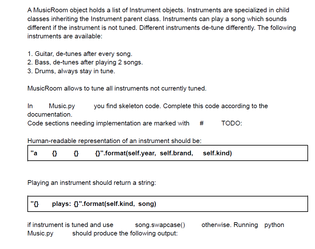 Solved 1 2 3 # MusicRoom module with Instruments class | Chegg.com