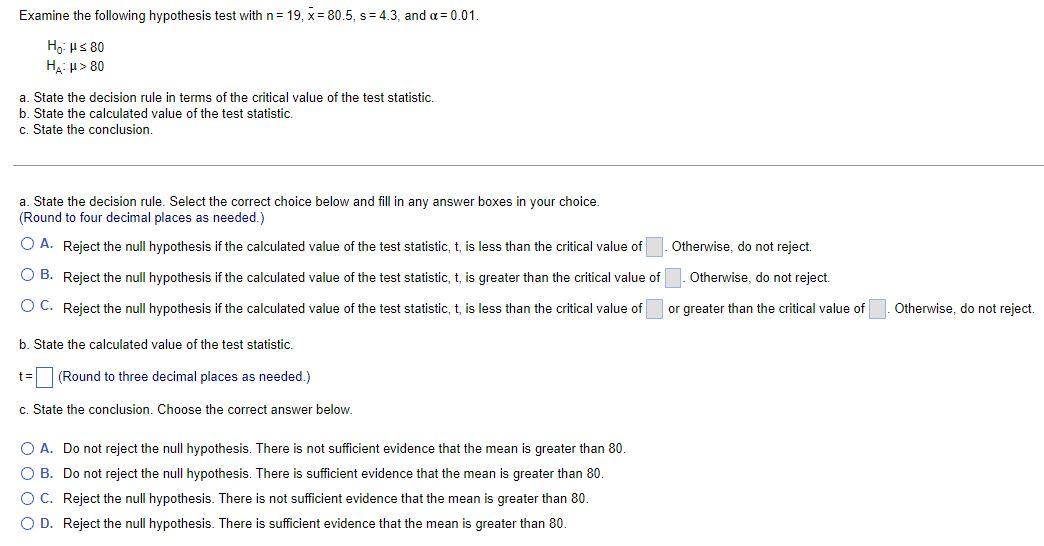 Solved a. State the decision rule in terms of the critical | Chegg.com