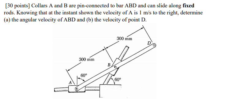 Solved [30 points] Collars A and B are pin-connected to bar | Chegg.com