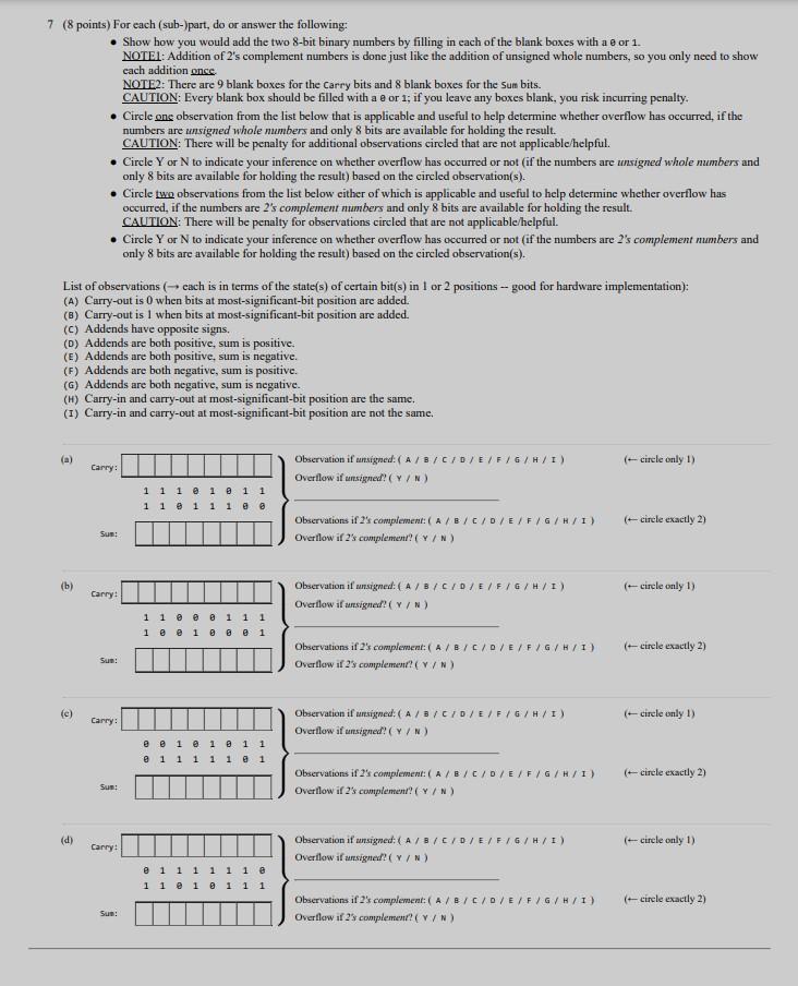 Solved 7 (8 points) For each (sub-)part, do or answer the | Chegg.com
