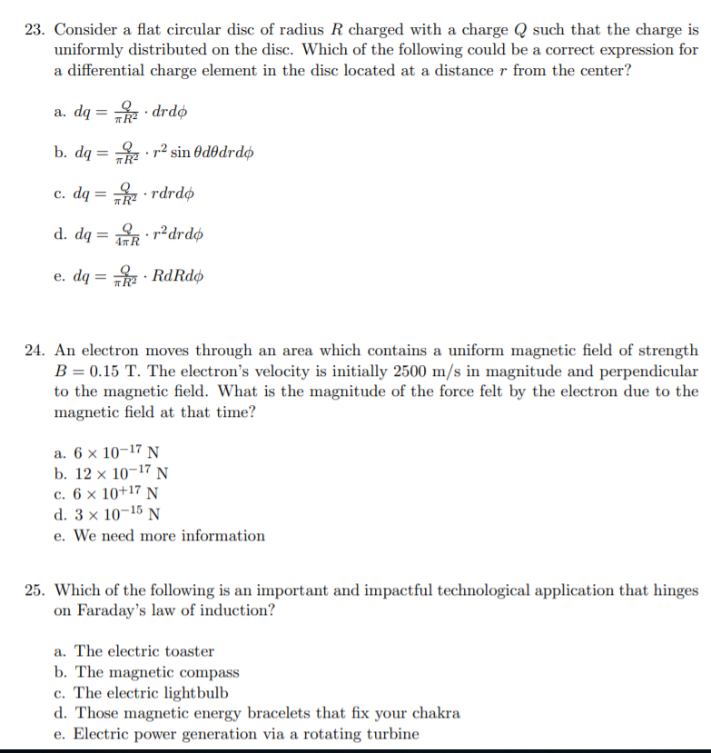 Solved 23. Consider a flat circular disc of radius R charged | Chegg.com