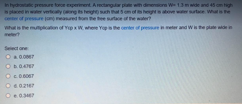 Solved In hydrostatic pressure force experiment. A | Chegg.com