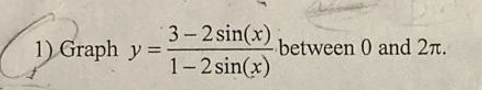 Solved Graph y=3-2sin(x)1-2sin(x) ﻿between 0 ﻿and 2π. ( | Chegg.com