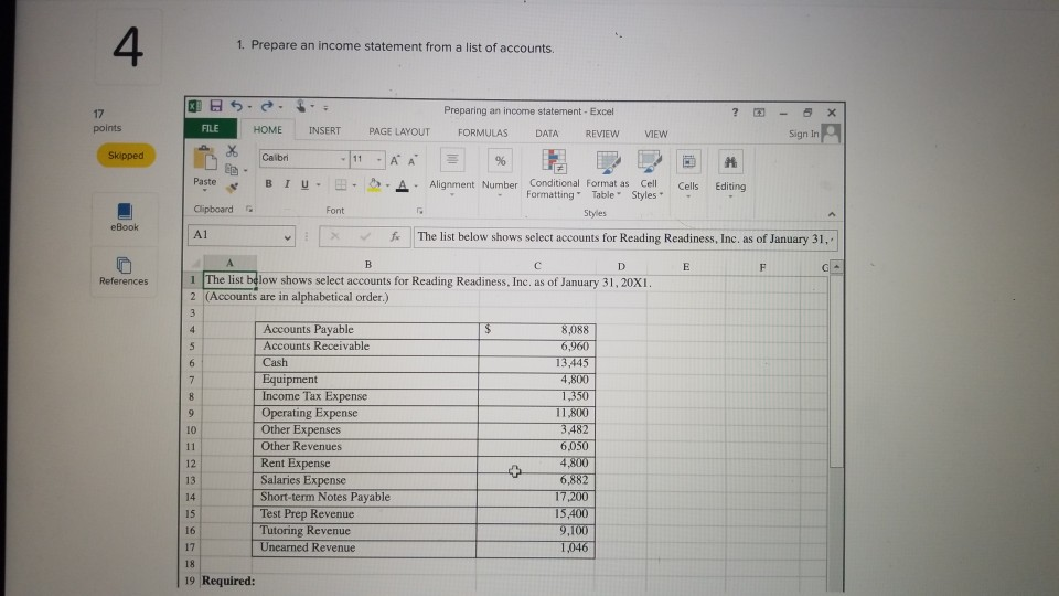 Solved 1. Prepare an income statement from a list of | Chegg.com