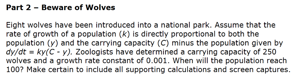 Solved Part 2 Beware of Wolves Eight wolves have been | Chegg.com