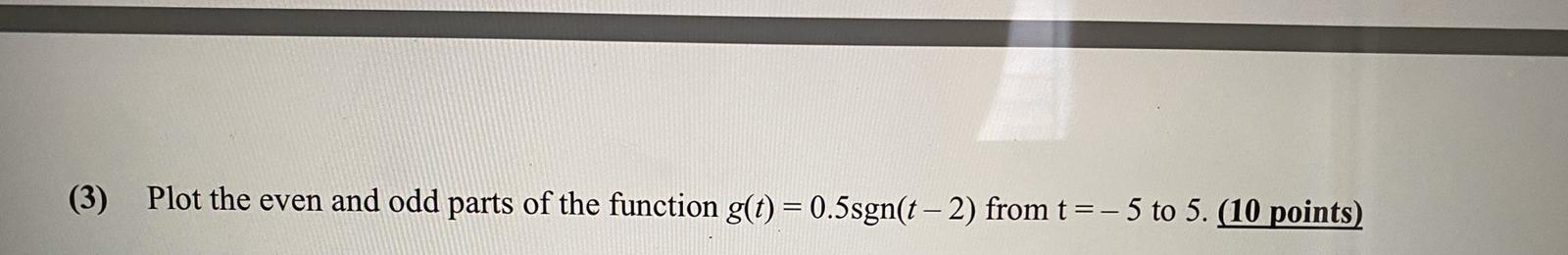 Solved (3) Plot the even and odd parts of the function g(t) | Chegg.com