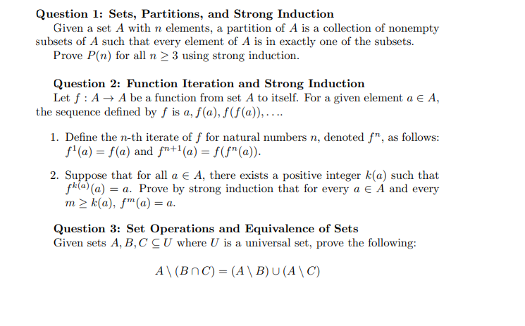 Solved Question 1: Sets, Partitions, and Strong Induction | Chegg.com