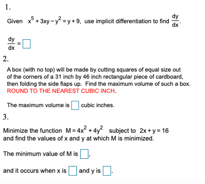 Solved 1. dy Given x5 + 3xy - y2 =y+9, use implicit | Chegg.com