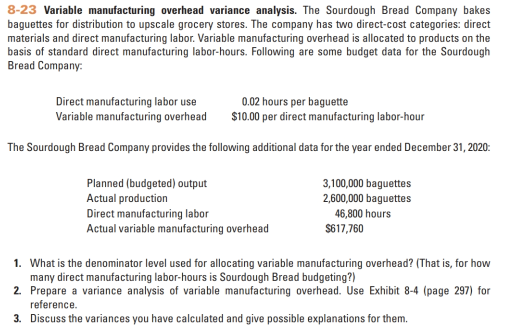 Solved 8-23 Variable manufacturing overhead variance | Chegg.com