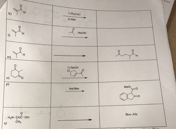 Solved 1) Et2Culi 2) Mel , NaOEt 1) NaOH 2) 0 p) MeO NaOMe | Chegg.com