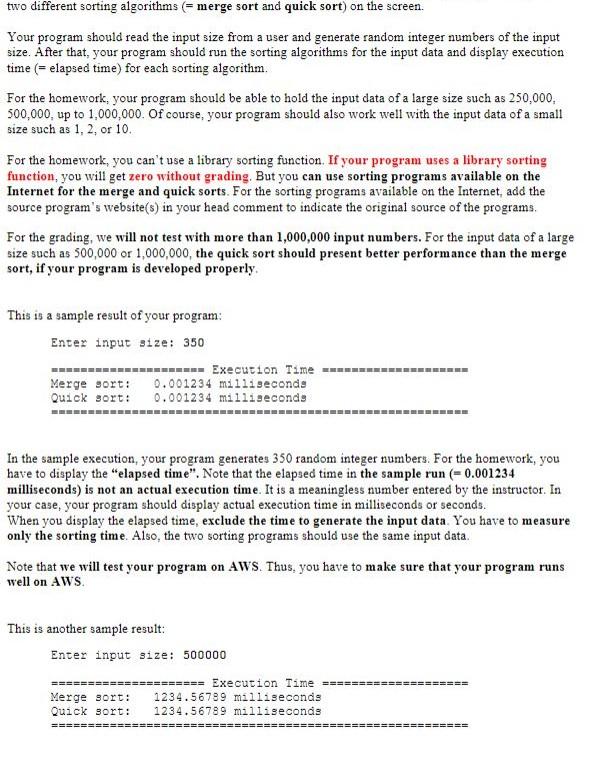 Solved two different sorting algorithms = merge sort and | Chegg.com