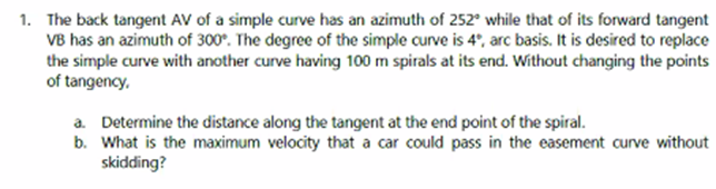 Solved 1. The back tangent AV of a simple curve has an | Chegg.com