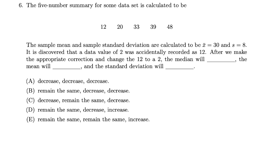Solved 6. The five-number summary for some data set is | Chegg.com