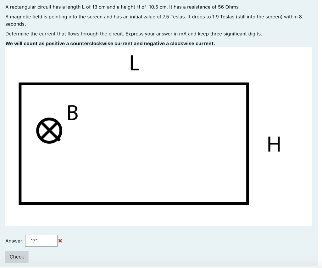 Solved A rectangular circuit has a length L of 13 cm and a | Chegg.com