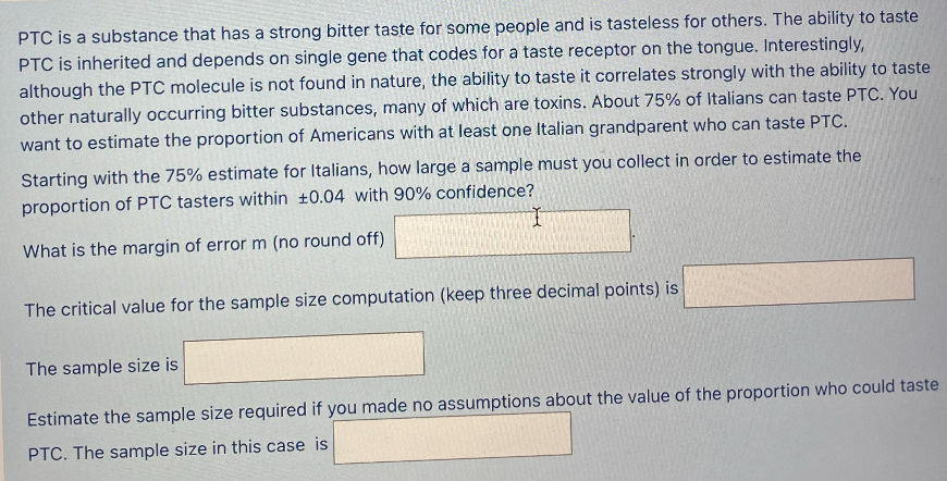 Solved PTC is a substance that has a strong bitter taste for | Chegg.com