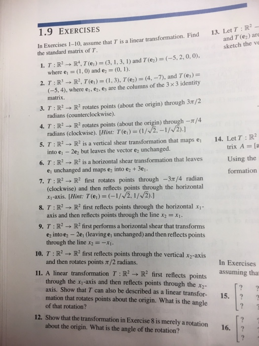 Solved 13. Let T: R2- and T(e2) are 1.9 EXERCISES In | Chegg.com