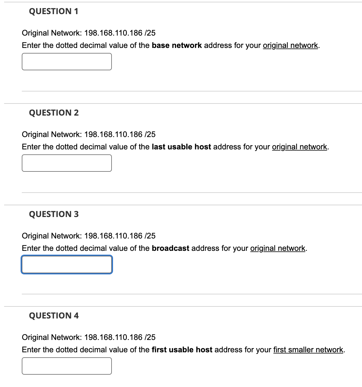 Solved Original Network: 198.168.110.186/25 Enter the dotted | Chegg.com