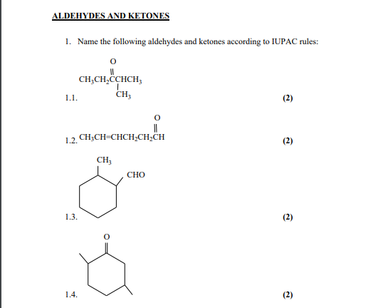 Solved ALDEHYDES AND KETONES 1. Name the following aldehydes | Chegg.com