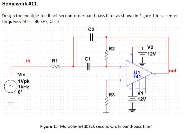 Design the multiple-feedback second-order band-pass | Chegg.com