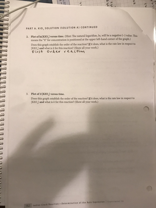 Solved PART A. KI0, SOLUTION (SOLUTION A) CONTINUED Plot of | Chegg.com